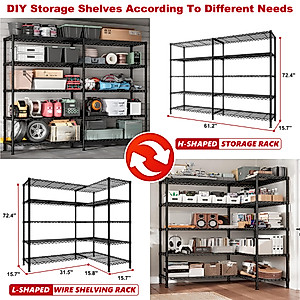 REIBII 1500LBS Storage Shelves 61.2''W Wire Shelving Unit 5 Tier Metal Shelving for Storage Rack Shelves for Storage Heavy Duty Garage Shelf Pantry Shelves Kitchen Shelving, 61.2''W*72.4''H*15.7" D