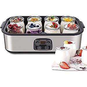 Yogurt maker, Automatic Digital Yogurt Maker Machine with LCD Display, 8 Glass Jars 48 Ozs, Stainless Steel Design,Auto Temp Control