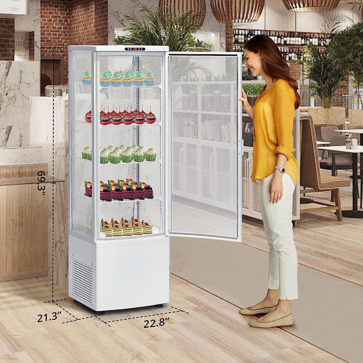 238L refrigerated display cabinet, floor-standing glass door refrigerator, with LED lighting and automatic defrost function, adjustable internal shelves, suitable for bars, restaurants, offices, homes