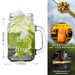 Personalized 16 oz Mason Jar - Custom Engraved Monogrammed Drinkware Glassware Barware Etched with Any Text