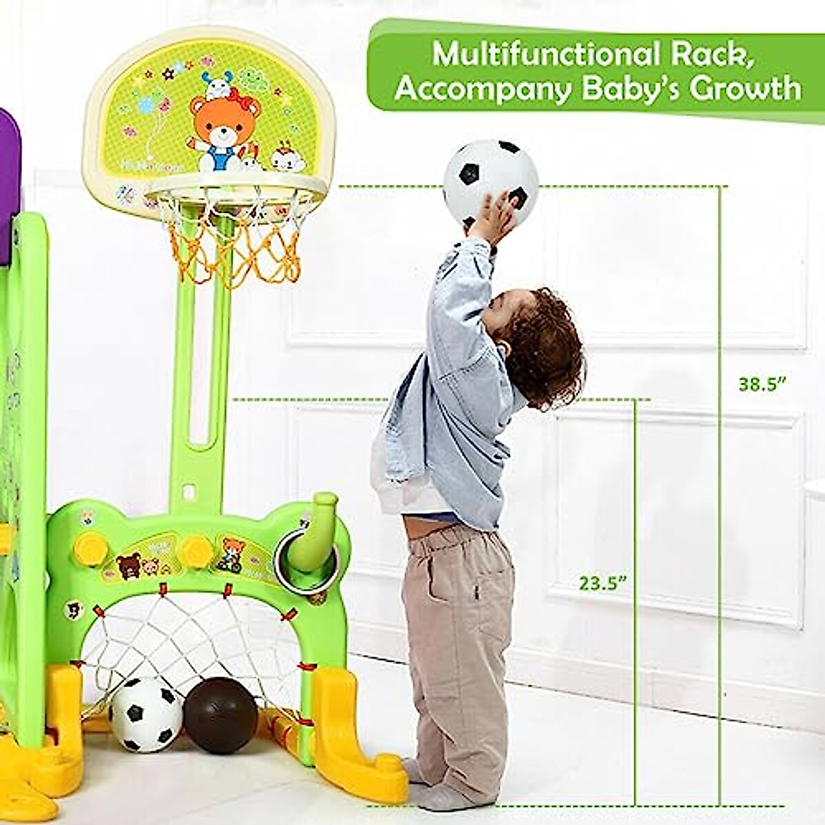 6 in 1 Toddler Swing and Slide Set, Kids Large Climber Slide Playset with Basketball Hoop, Football Gate and Golf Hole, Playground Swing Set for Indoor Outdoor Backyard 3-10 Gifts Presents