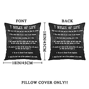Vosach 7 Rules of Life Outdoor Indoor Pillow Covers, Inspirational Regulations Home Decorative Throw Pillow Case Cushion Cover for Sofa/Bed/Patio/Garden/Balcony,18x18 Inch, 2Pcs, Black