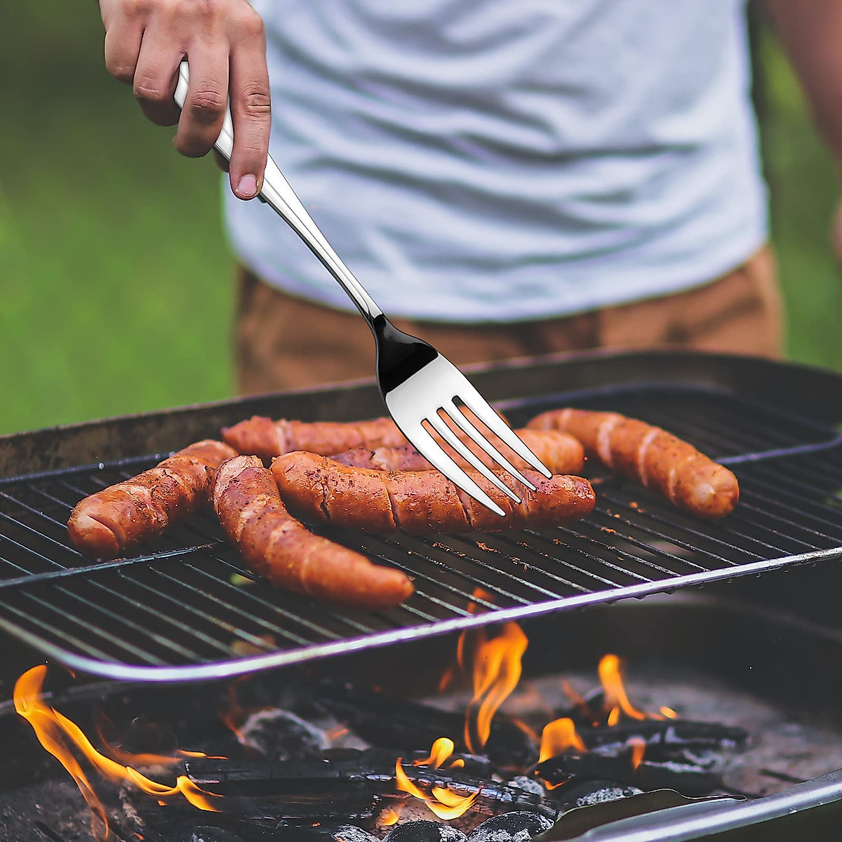 Anbers 8 Piece Large Serving Forks, Stainless Steel Buffet Banquet Serving Forks