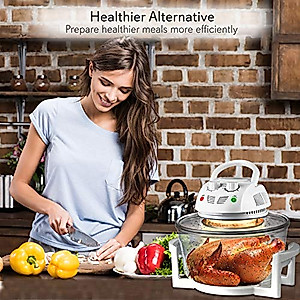 NutriChef Air Fryer, Halogen Infrared Convection Oven - Large 13 Quart Glass Air Fryer, Oil-Free Quick Healthy Meals Multicooker with Time & Temperature Controls, Roast, Fry, Toast or Crisp