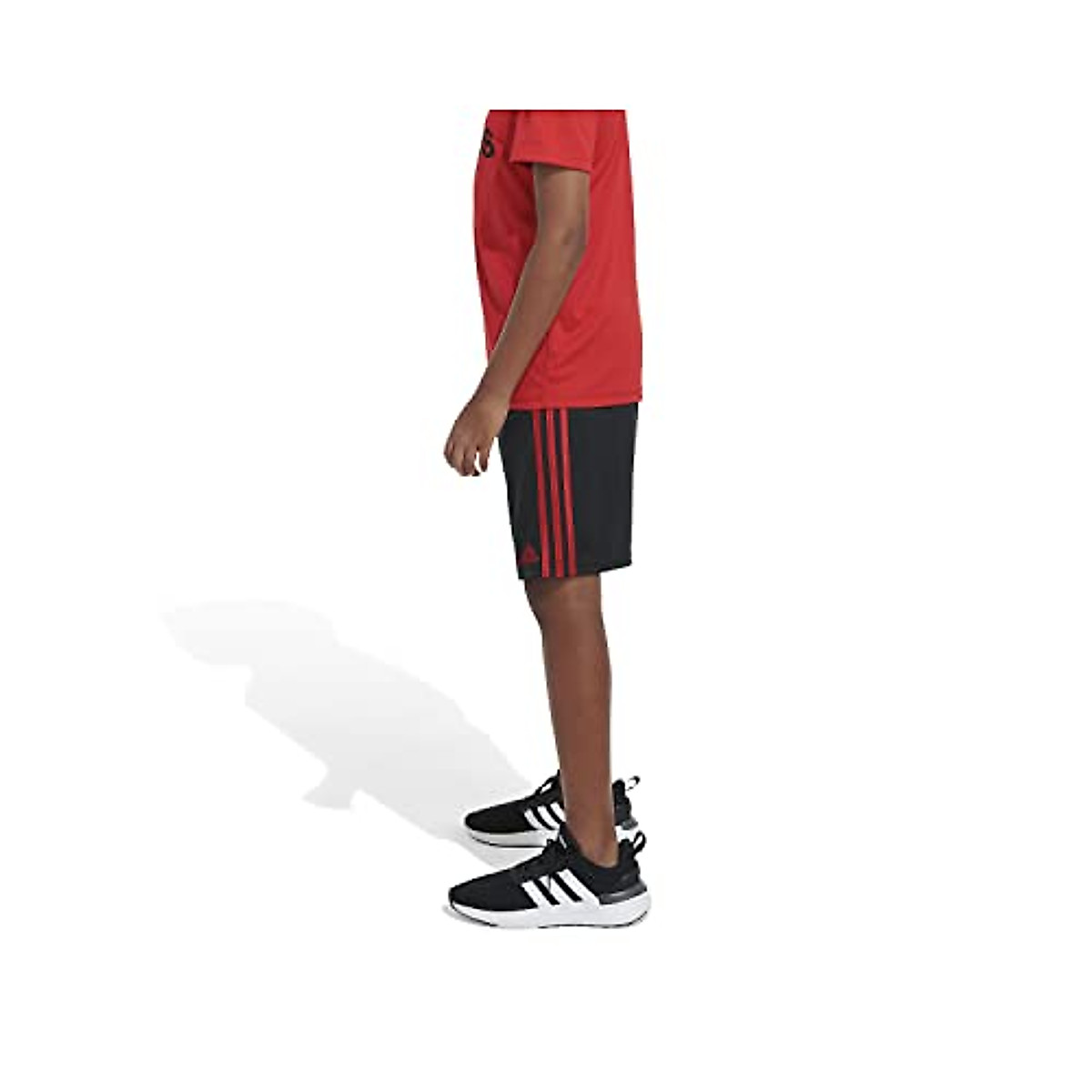 adidas Boys' Big Elastic Waistband Classic 3-Stripes Shorts, Black with Red, XL(18/20)