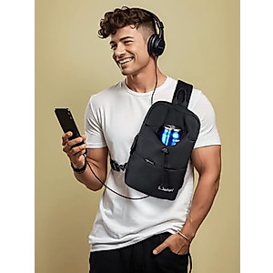 Silaoburi Crossbody Sling Bag Small Backpack Purse with Usb Charging Port & Water Bottle Holder Chest Shoulder Bag for Hiking Travel Black Bandoleras Para Hombre