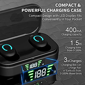 Elrigs Bluetooth 5.0 True Wireless Earbuds with Charging Case for iPhone Android, 28H Playtime, IPX5 Waterproof, TWS Stereo Headphones with mic, in-Ear Earphones Headset with LED Display…