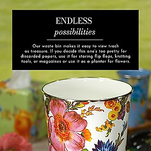 MACKENZIE-CHILDS Flower Market Enamel Waste Bin, Decorative Trash Can for Bathroom or Bedroom, White