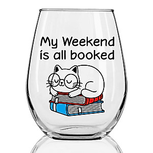 DYJYBMY My Weekend Is All Booked Wine Glass, Funny Book Club Gifts for Reader Lovers, Librarian,Teacher, Nerd Gift Idea, Nerd Christmas Gift, Inspirational Birthday Gifts for Friends