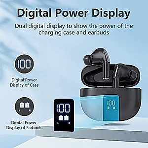 WERDEDE Wireless Earbuds Bluetooth 180 Hours Playtime Built-in Microphone LED Digital Shows Charging Bluetooth Headphones (J68-Black)