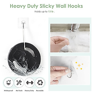 Lomrsiul Adhesive Wall Hooks for Hanging - Clear Removable Ceiling Hooks 13lb Stainless Steel Self Adhesive Hooks Waterproof Sticky Hooks for Mantel Window Kitchen Cabinet Shower Wardrobe 10 Pack