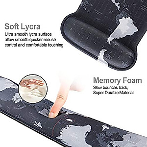 ToLuLu Keyboard Wrist Rest Pad Ergonomic Mouse Pad Set, Mouse Pad for Computer Laptop, Non Slip Mousepad Keyboard Wrist Support with Raised Memory Foam for Easy Typing Pain Relief, Cool World Map