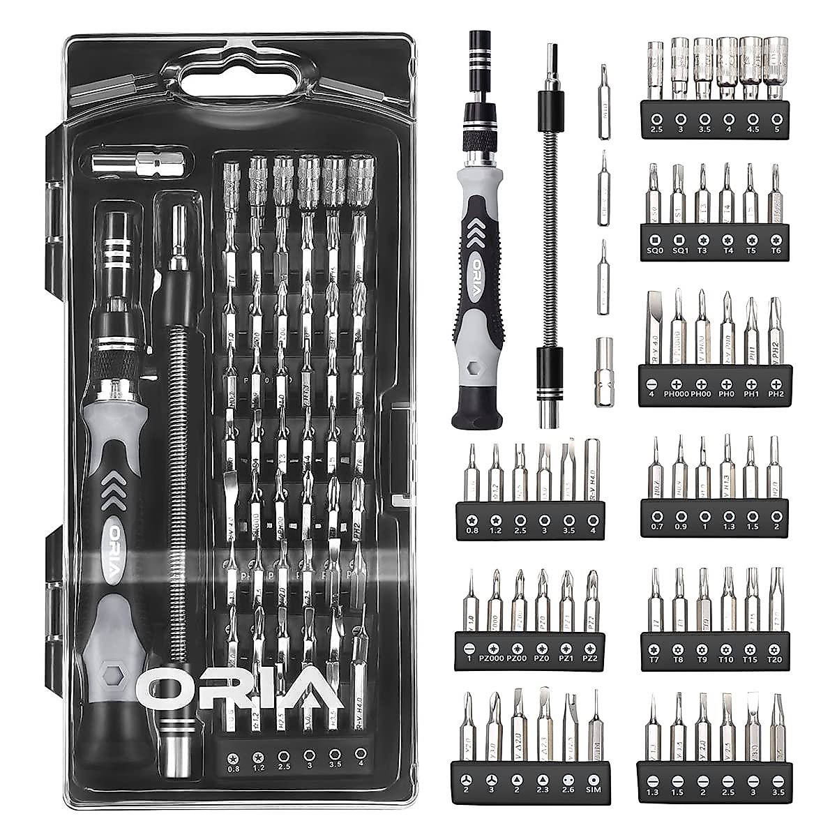 ORIA Precision Screwdriver Set, Small Screwdriver Set, 60 in 1 with 56 Bits Screwdriver Set, Mini Screwdriver Repair Tools with Flexible Shaft for Mobile Phone, Game Console, Tablet, Black