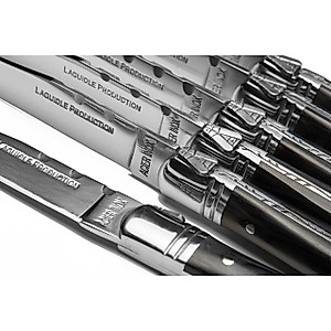 LAGUIOLE HERITAGE Tradition Ultra Sharp Stainless Steel Gourmet Steak Knives Set of 6 | Triple Rivet Knife Cutlery Set, Dark Wood Handle, 4.5 Inch Blade