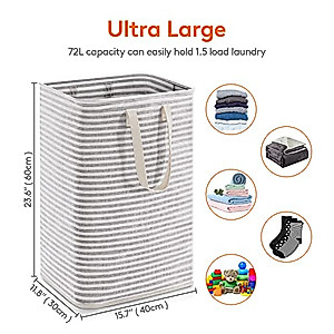 Lifewit Laundry Hamper Large Collapsible Laundry Baskets, Freestanding Waterproof Clothes Hamper Storage Basket with Easy Carry Extended Handles for Clothes in Laundry Room Bedroom Bathroom College Dorm for Adults, Grey
