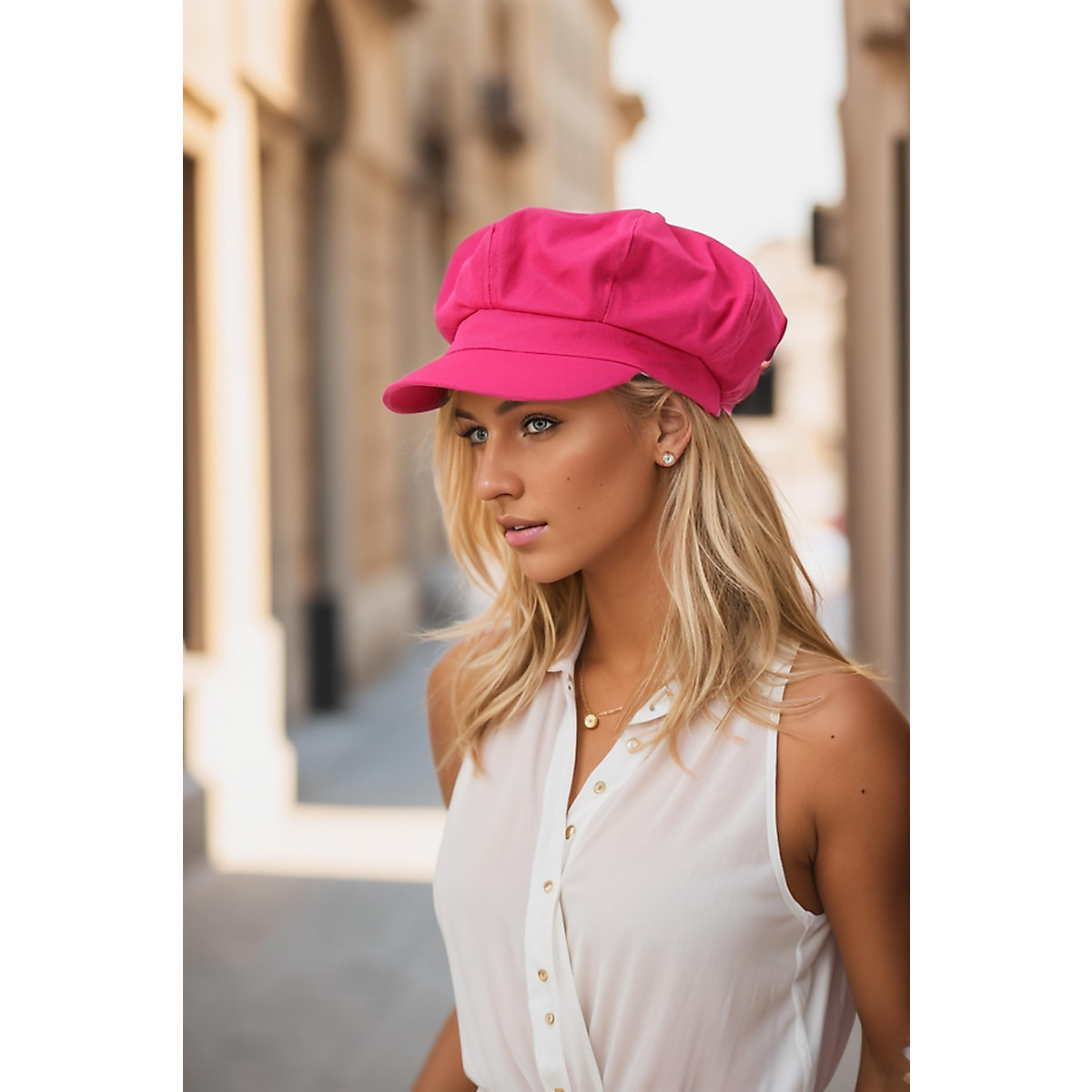 BEYLRZID Women’s Newsboy Cap Summer Beret Cap- 100% Cotton 8 Panels Vintage Cabbie Hat- Octagonal Visor Cap for Women Girls Ladies Gift Hot Pink