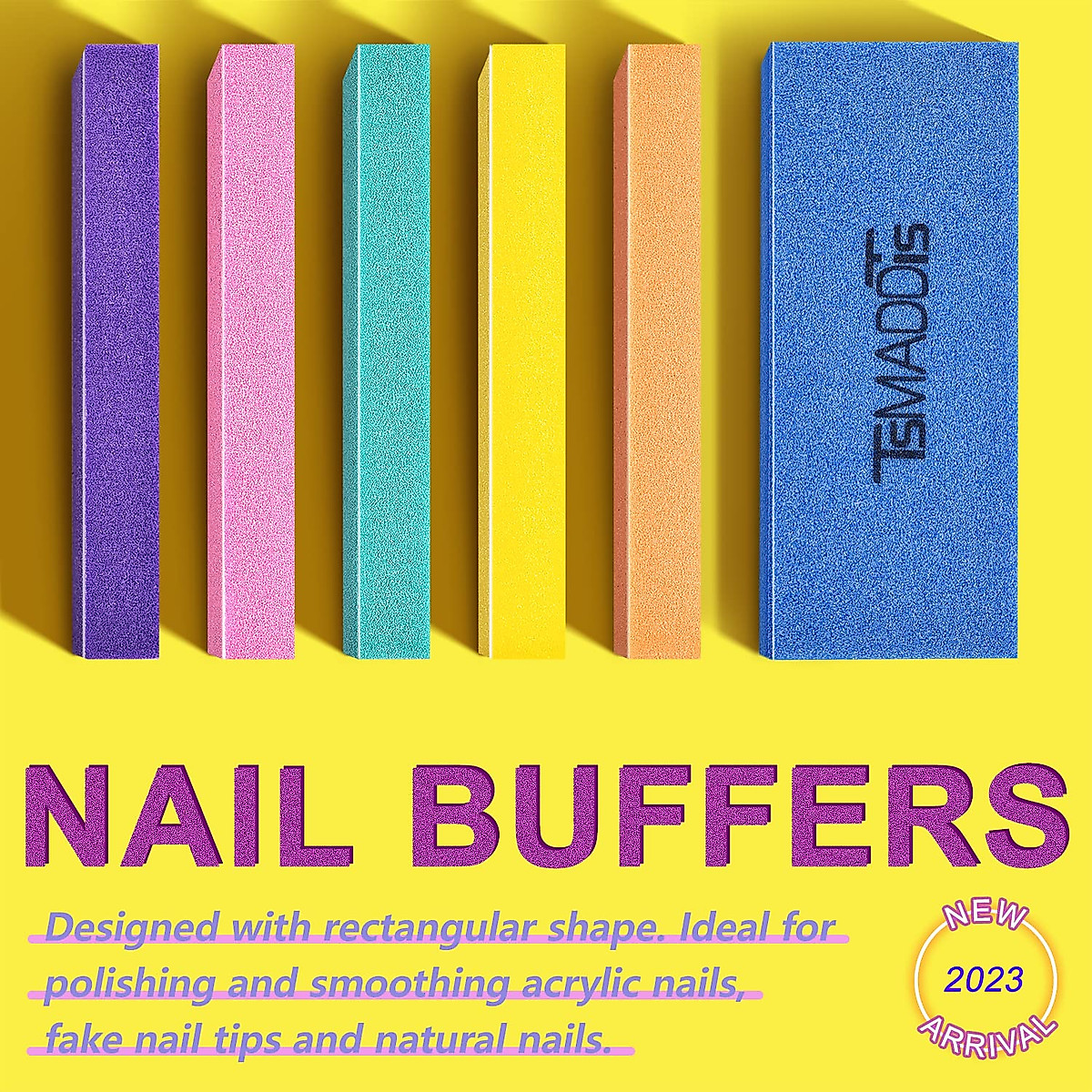 TsMADDTs Nail Files and Buffers Set with 6PCS Rectangular Buffers and 6PCS Black 100 180 Grit Files, Professional Nail Care Tools Kit for Women and Girls