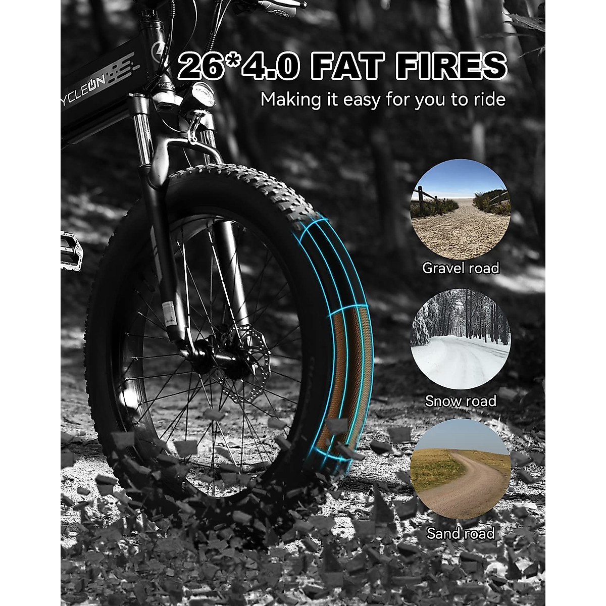 CycleOn Electric Bike for Adults: Valley Ride 750W Electric Bike 48V 10Ah Battery, 26'' Fat Tire Electric Bike Dual Shock Absorber, 7-Speed Electric Bicycles for Commute Mountain Beach Snow, Red