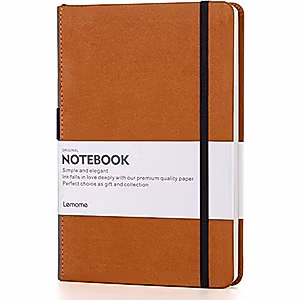 Lemome Thick Classic Notebook with Pen Loop A5 College Ruled Hardcover Writing Notebook with Pocket + Page Dividers Gifts, Banded, Large, 180 Pages, 8.4 x 5.7 in