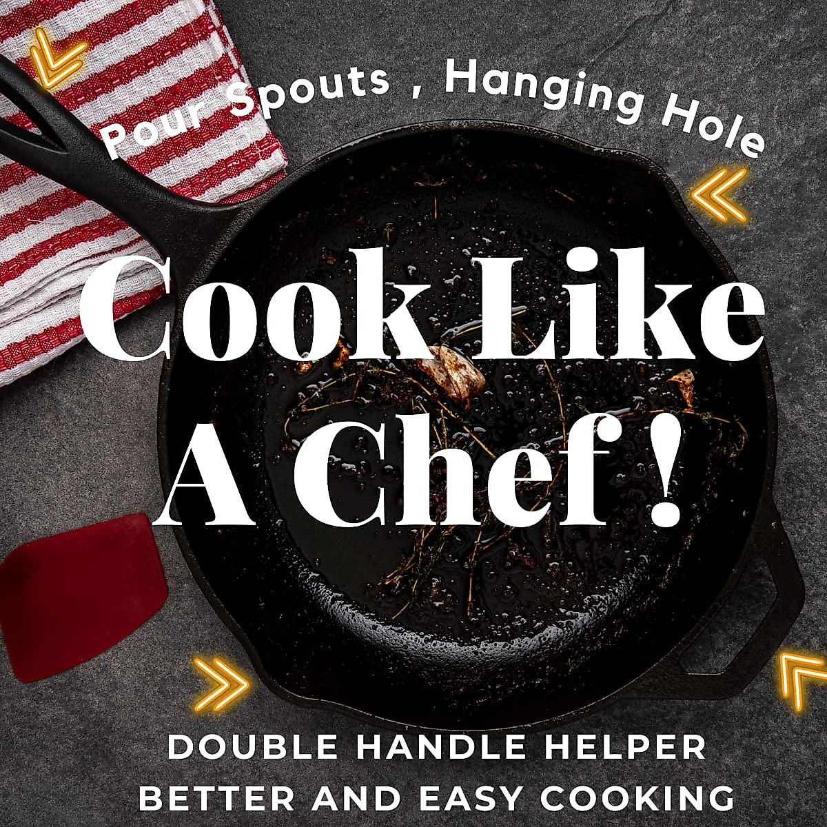 Preseasoned Cast Iron Skillet 12 Inch with Removable Silicone Handle Grip and Pan Scraper, Cast Iron Fry Pan for Indoor and Outdoor Use, Ovenproof, Stovetop, Induction Safe Seasoned Skillet