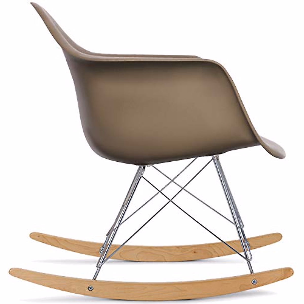 2xhome Rocking Chair with Chrome Eiffel Base Patio Lounge Nursery Armchair, Taupe Grey