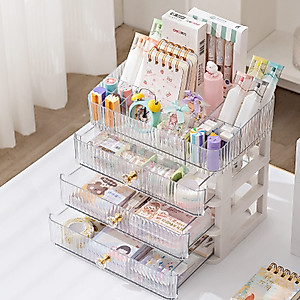 MIUOPUR Makeup Organizer with 3 Large Drawers, Countertop Organizer for Cosmetics, Ideal for Bathroom and Bedroom Vanity Countertops, Desk Storage Holder for Lipstick, Brushes and Nail Polish