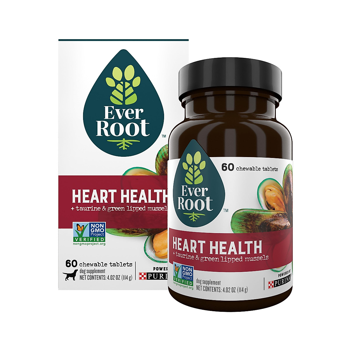 EverRoot Dog Heart Supplements Heart Health Chewable Tablets with Taurine and Green-Lipped Mussels - 4.02 oz. Canister