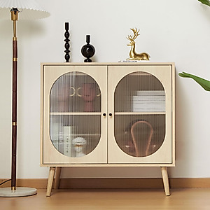 PHOYAL Sideboard Buffet Cabinet, Modern Sideboard Cabinet Accent Storage Cabinet with 2 Doors and Adjustable Shelves Storage Cabinet for Kitchen, Living Room, Hallway, Natural X 2