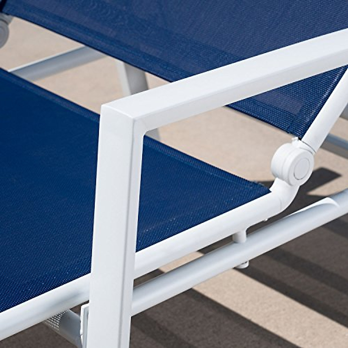 Hanover Blue Naples Outdoor Folding Chaise Adjustable Backrest | Patio and Poolside Lounging Chair | UV and Weather-Resistant Sling Fabric | NAPLESCHS-W-NVY, 1 Piece, White/Navy