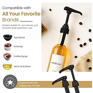 Black Coffee Syrup Pump (Fits Torani, DaVinci, Starbucks, Top Creamery, Allegro Syrups) Great for adding syrup to Coffee,Tea, Soda, and cocktails, - Fits 25.4 oz/750ml bottles - Pack of 4