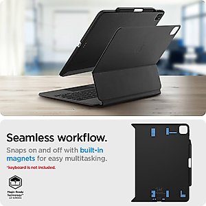 Spigen Thin Fit Pro Designed for iPad Pro 12.9 inch Case M2 6th Generation (2022) / 5th Generation (2021) Magic Keyboard Compatible with Pencil Holder [Keyboard Not Included] - Black