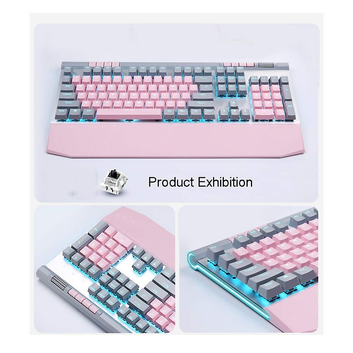 ARCH USB Gaming Keyboard Wired Ergonomic Mechanical Keyboard with Media Key for Windows Desktop, Computer (Color : Pink)