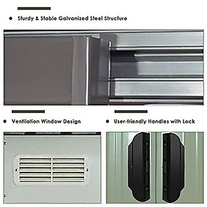 Goplus Garden Storage Shed Galvanized Steel Outdoor Heavy Duty Tool House w/Sliding Door, 4 x 6.2 Ft (Green)