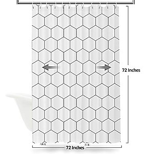 VEGA U Hexagon Fabric Shower Curtain for Bathroom, Modern Bath Decor with Hooks, Hotel Quality, 72x72 Inch
