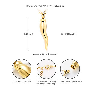 Cremation Jewelry Italian Horn Urn Necklaces for Ashes for Women Men Memorial Keepsake Necklace for Human Pet Ashes (Gold)