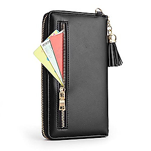 Womens Crossbody Bag Big Tassels Small Cell Phone Shoulder Purse Leather Travel RFID Card Wallet Case Baggap Handbag Clutch for iPhone 11 SE 11 Pro Xr X Xs Max 8/7/6 Plus LG Stylo Samsung (Black)