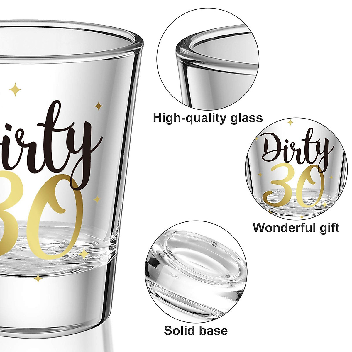 2 Pieces Dirty 30 Shot Glass 2oz Black and Gold Funny 30th Birthday Party Wine Glasses for Women and Men Present Celebrate Happy Thirty birthday Decoration