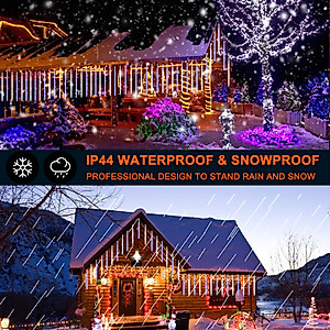 Vikdio Meteor Shower Rain Lights, 30cm 16 Spiral Tubes 480 LEDs 5.25m Lit Length Waterproof Snowfall LED Lights for Wedding Christmas Garden Tree Home Decor, Support 2 Sets Connected (Blue)
