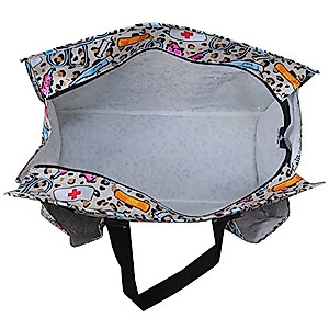 NGIL Zip-Top Organizing Utility Tote Bag with Exterior Pockets for Working Women, Teachers, Nurses, and Moms, Design in USA (Wild Life Nurse-black)