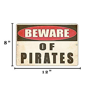 Rogue River Tactical Funny Sarcastic Metal Tin Sign Wall Decor Man Cave Bar Yard Wall Warning Beware of Pirates