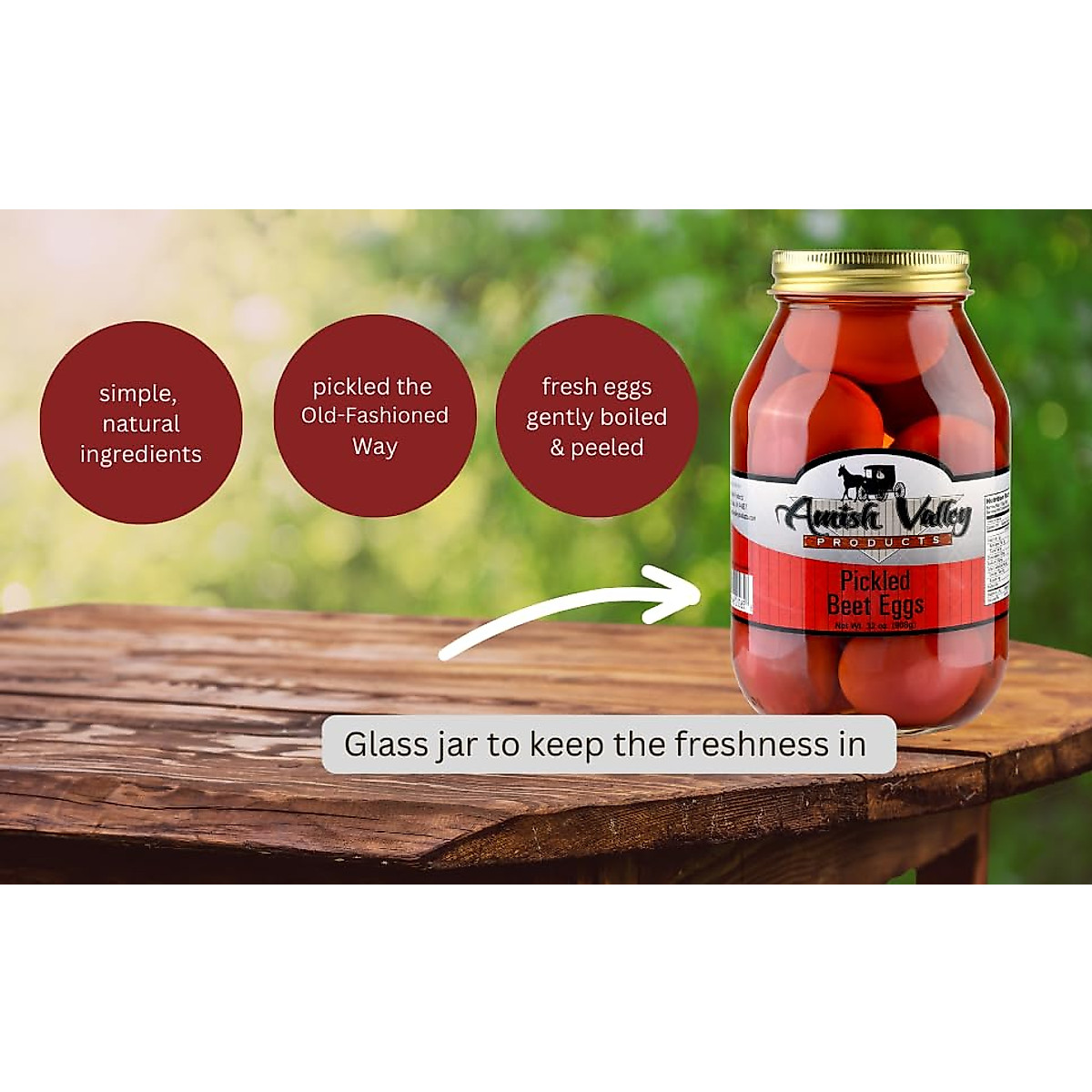 Amish Valley Products Pickled Eggs in Beet Juice Quart Glass Jar (1 Quart Jar - 32 oz)