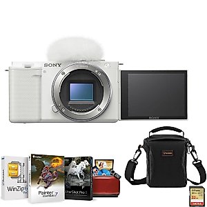 Sony ZV-E10 Mirrorless Camera, White Bundle with Corel PC Software Suite, 32GB SD Card, Shoulder Bag