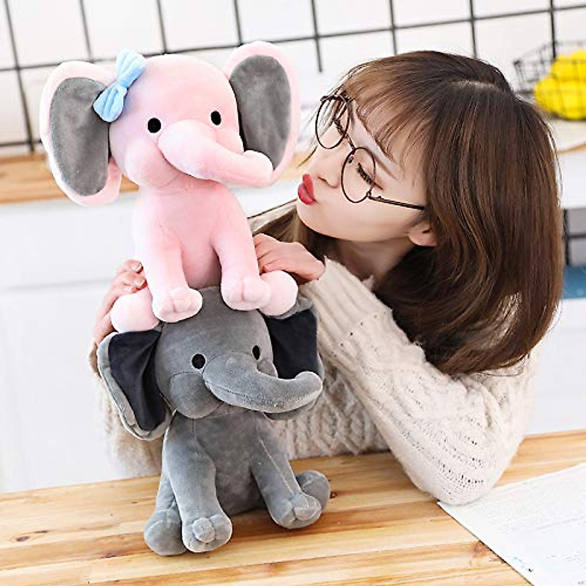 boqopod Stuffed Elephant Animal Plush Toys 9 Inch (Gray)