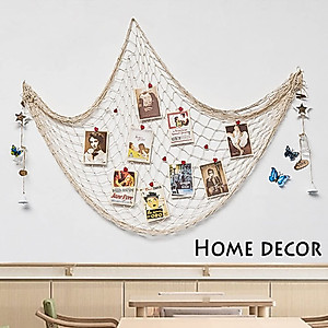 TEMUCY Natural Fish Net Decorative, Beach Themed Fish Net Decorations for Pirate, Mermaid, Beach Party Home Bedroom Décor