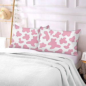 Pink Cow Print Camo Fluffy Pillow Cases Covers, Pillow Cases Queen, Warm and Fuzzy Polyester Pillowcase, 4 Optional Sizes