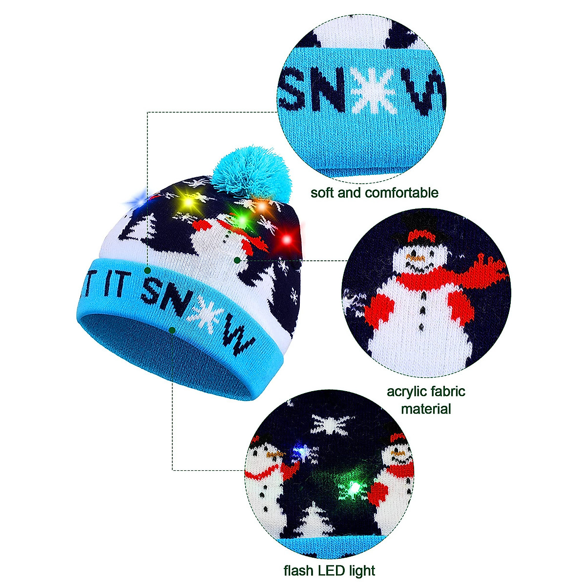 Geyoga 5 Pcs Christmas LED Light up Knitted Beanie Hat Colorful Xmas Beanie Sweater Cap for New Year Holiday Party Supplies