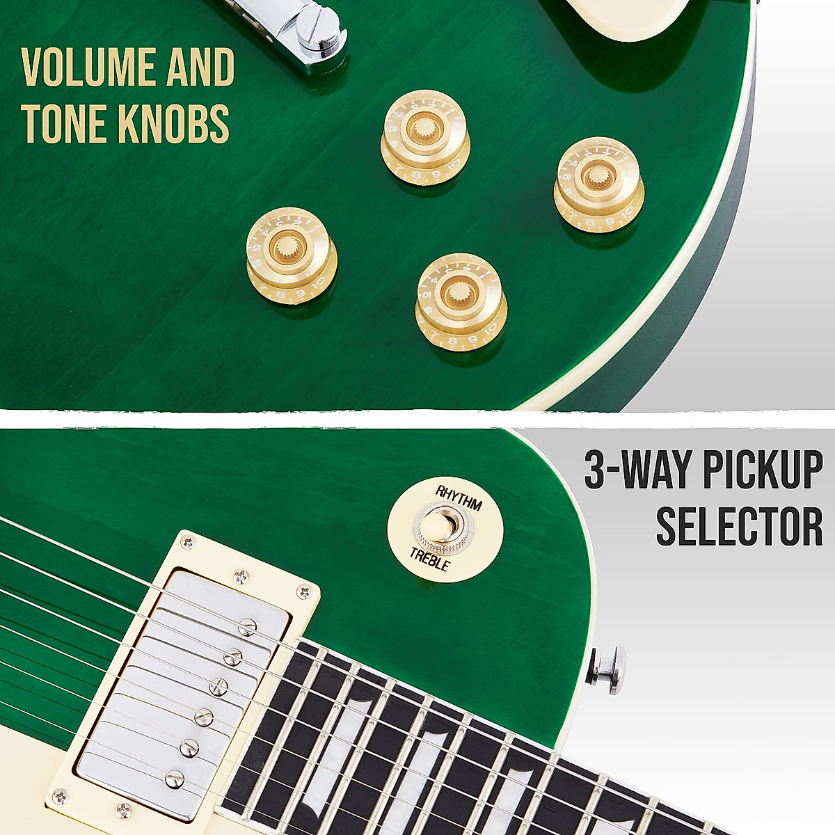 LyxPro 39” SB Series Electric Guitar, LP Style for Beginner, Intermediate & Pro Players Solid Body Guitar, Bonus 2-Pack of Picks, Mahogany Wood, Volume/Tone Controls, 3-Way Pickup - Green