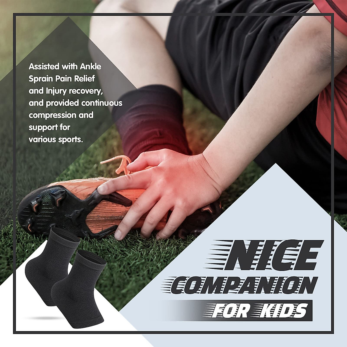 Tarpop 3 Pair Ankle Compression Sleeves for Kids Ankle Brace Compression Sleeves Foot Arch Support Sleeve Sock for Girls Ankle Sports Running Dance Fitness Gymnastics (Black, Medium)