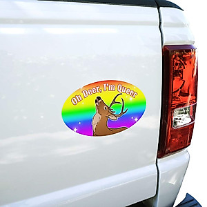 Oh Deer I'm Queer Rainbow Pride Gay Lesbian Funny Automotive Car Refrigerator Locker Vinyl Euro Oval Magnet