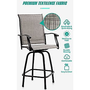 JINLLY Outdoor Swivel Bar Stools Set of 4, Patio Height Bar Stool Chairs with Metal Frame and Textilene Fabric, 30 Inch Garden Counter Height Swivel Bistro High Barstools, Grey